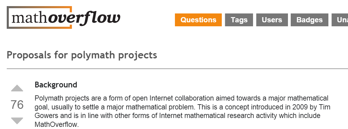 Polymath Proposals on Math Overflow | The polymath blog